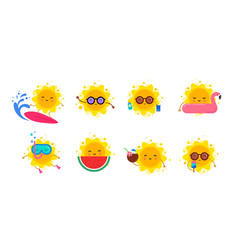 Set of funny sun emojis Royalty Free Vector Image