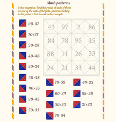 Mathematical patterns worksheet solve examples Vector Image
