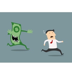Businessman pursued an evil dollar banknote Vector Image
