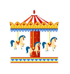 Colorful carousel with horses in flat style Vector Image