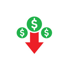 Dollar coins with red arrow Royalty Free Vector Image
