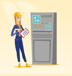 Engineer standing near control panel Royalty Free Vector