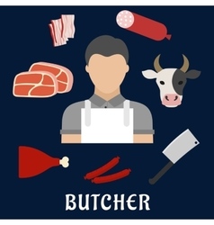 Butcher holding knife and meat Royalty Free Vector Image