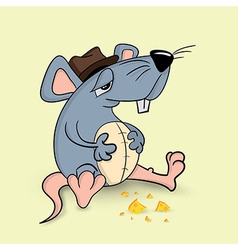 Cartoon mouse with a cheese and full belly Vector Image