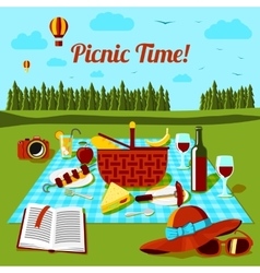 Font design for picnic time with food and flowers Vector Image