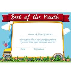 Certificate template with school bus Royalty Free Vector