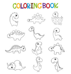 Funny cartoon dinosaurs collection coloring book Vector Image