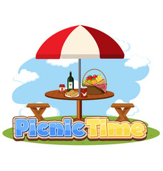 Font design for picnic time with food and flowers Vector Image