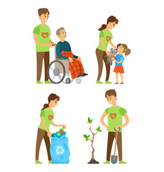Volunteers planting tree cartoon people isolated Vector Image