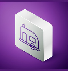 Isometric line rv camping trailer icon isolated on