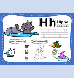 Alphabet isolated letter h-hippo-hat Royalty Free Vector