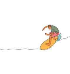 Single continuous line drawing surf ocean waves Vector Image
