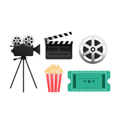 Cartoon cinema elements movie theater popcorn Vector Image