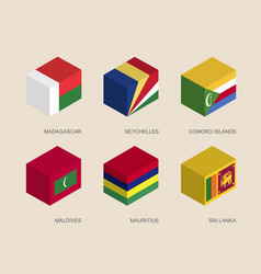 Isometric 3d boxes with flags Royalty Free Vector Image