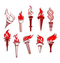 Red flaming fire torch icons Royalty Free Vector Image