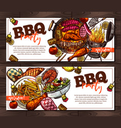 Bbq and grill horizontal banner for barbecue party