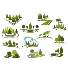 Green park and garden landscape icons Royalty Free Vector
