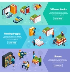 Library isometric horizontal banners Royalty Free Vector