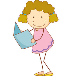 A doodle kid reading book cartoon character Vector Image