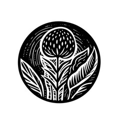 Nordic linocut floral in rustic circle motif Vector Image