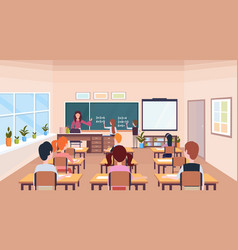 Pupils solving math problem on chalkboard during Vector Image