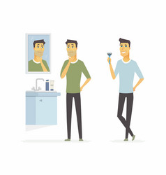Young woman brushing her teeth - cartoon people Vector Image