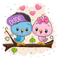 Cartoon birds is sitting on a branch Royalty Free Vector