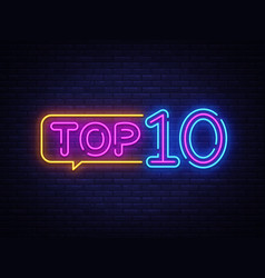 Top 10 neon text top ten neon sign design Vector Image