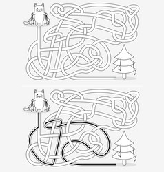 Maze with cat and wool coloring page Royalty Free Vector