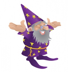 Thumbs up wizard with wand Royalty Free Vector Image
