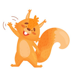 Cute animated fluffy squirrel and nut isolated Vector Image