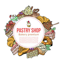 Pastry shop sketch template for desserts Vector Image