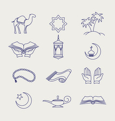 Pen arabic muslim line signs Royalty Free Vector Image