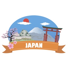 Japan mountain fuji with snow near water suns Vector Image