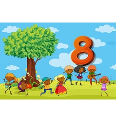 Flashcard number eight with 8 fish underwater Vector Image