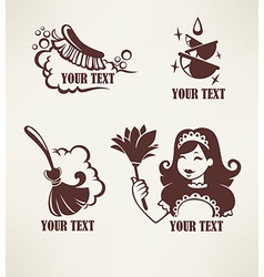 Retro sexy pinup housemaid cleaning emblem logo Vector Image