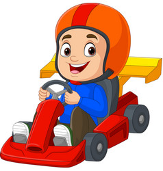 Cartoon boy driving red car Royalty Free Vector Image