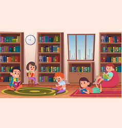 Cartoon kids studying in library Royalty Free Vector Image