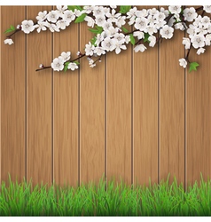 Spring frame with flowers on wooden background Vector Image