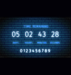 Countdown timer neon clock counter glowing Vector Image