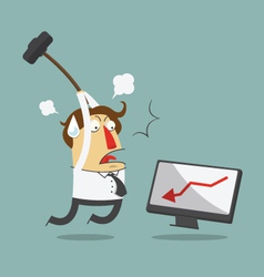 Angry businessman destroying smashing computer Vector Image