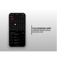 Design template dark mode calendar app ui ux Vector Image