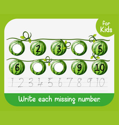 Write each missing number worksheet Royalty Free Vector