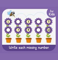 Write each missing number worksheet Royalty Free Vector