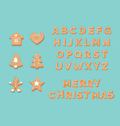 Christmas cartoon gingerbread cookies font Vector Image