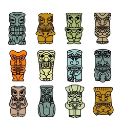 Colorful totems with faces of people and birds Vector Image