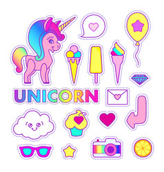 Cartoon unicorn and set cute design elements Vector Image
