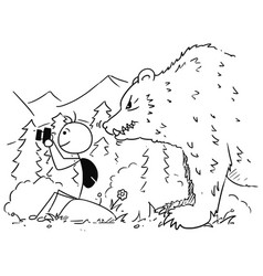 Stickman cartoon tourist running away from lion Vector Image