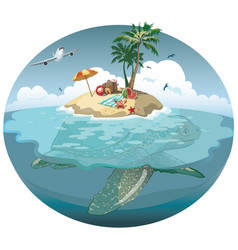 Cartoon island in the sea with a yacht Royalty Free Vector