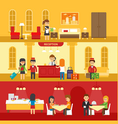 Hotel interior with people and hotel service Vector Image